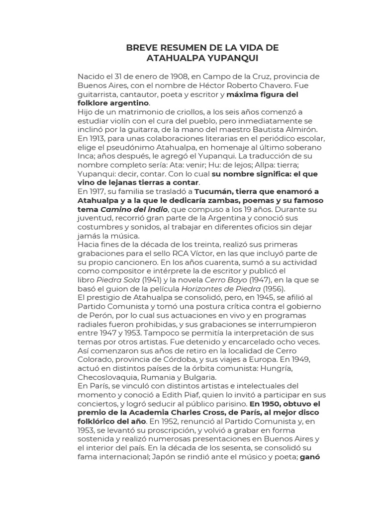 Resumen de Atahualpa Yupanqui 1 | PDF