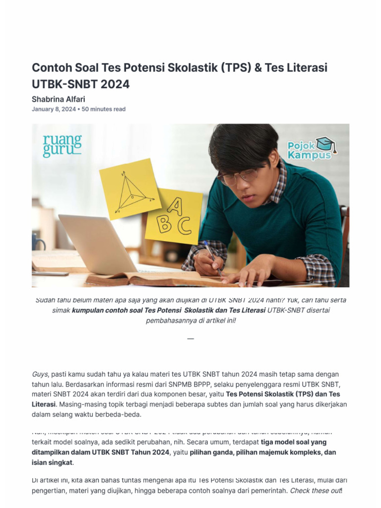 Contoh Soal Tes Potensi Skolastik (TPS) & Tes Literasi UTBK-SNBT 2024 ...