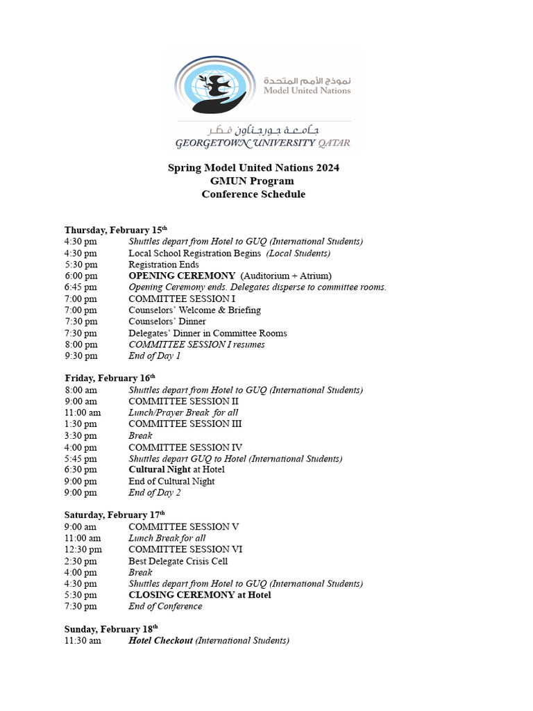 GMUN 2024 Schedule PDF | PDF