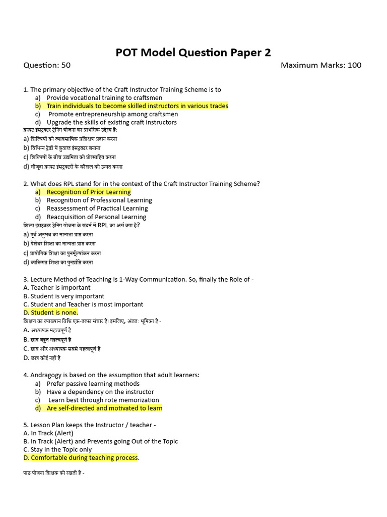 Craft Instructor Training Exam Questions | PDF | Learning | Classical ...