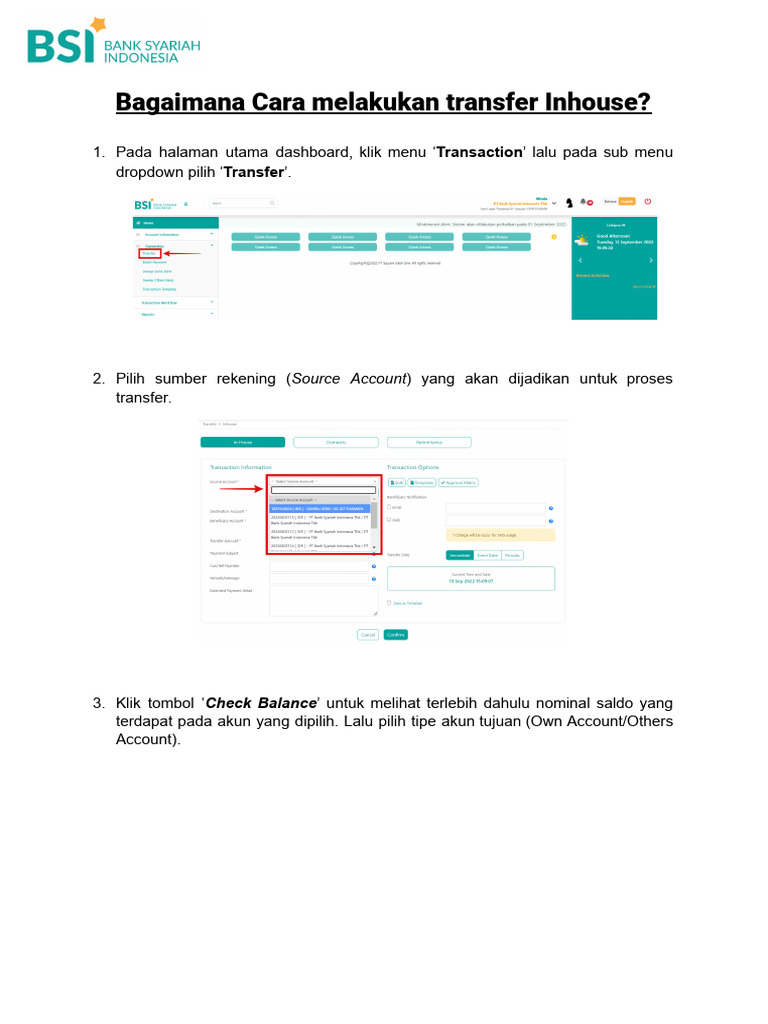 Cara Melakukan Transfer Inhouse BSI | PDF