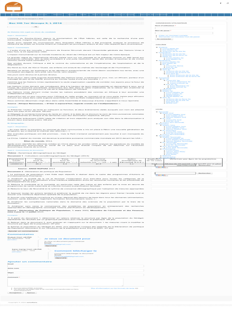 Bac HG 1er Groupe S, L 2016 - Sunudaara | PDF