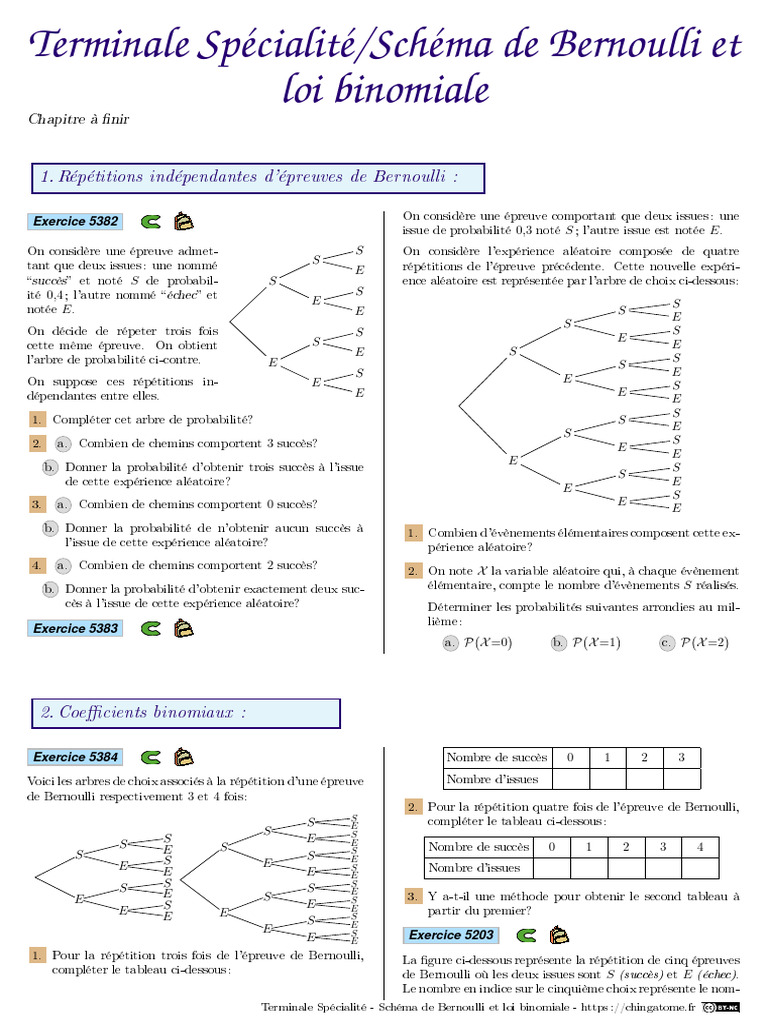 Chingatome Tle Spe Schema Bernoulli Loi Binomiale | PDF