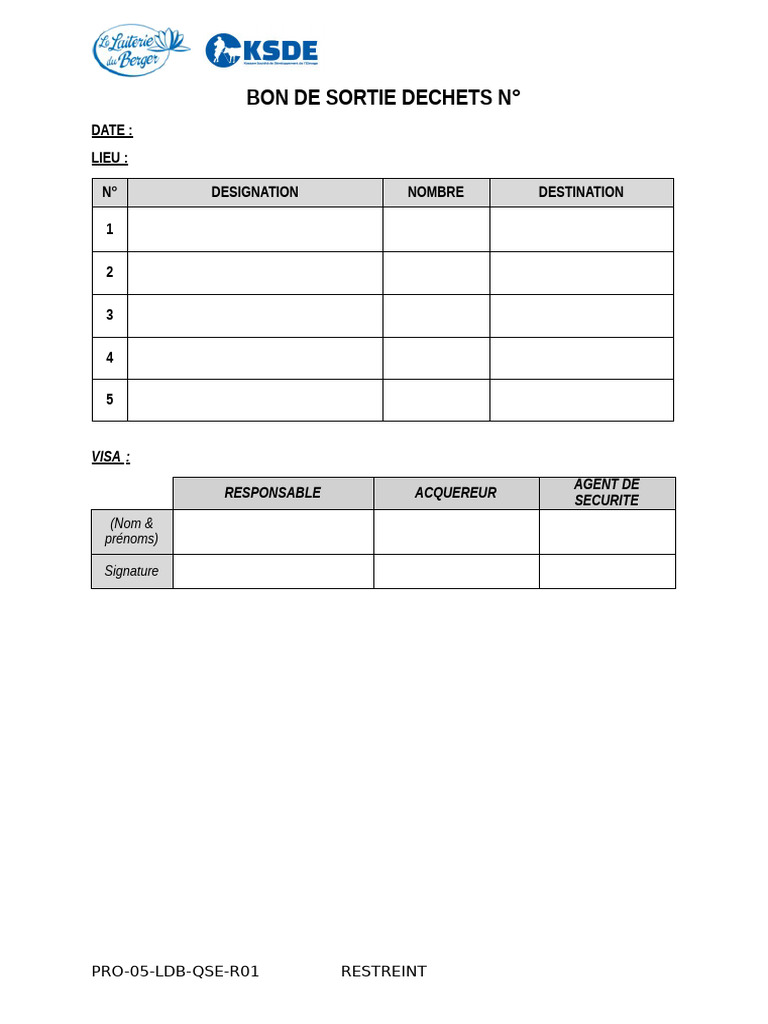 BON DE SORTIE DECHETS N | PDF