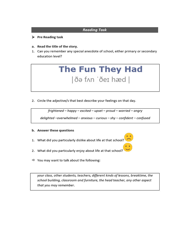 The Fun They Had - Reading Task | PDF