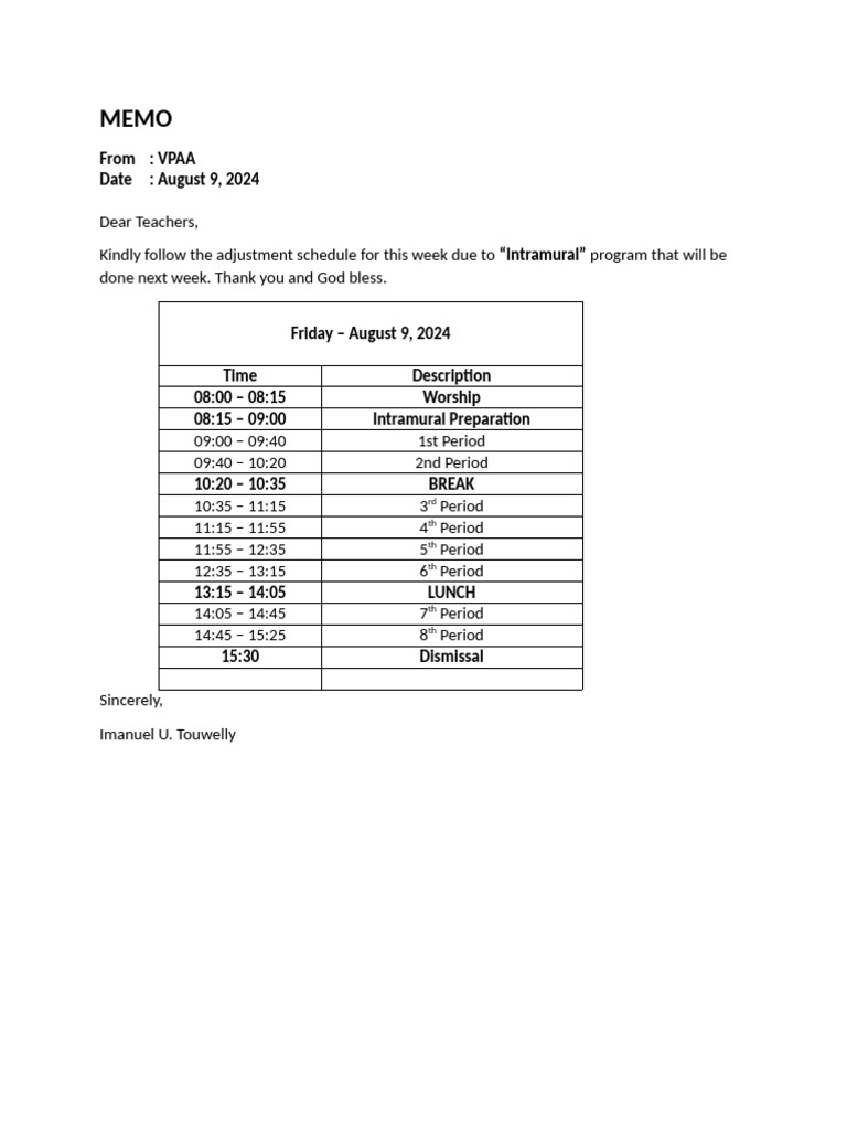 Adjusted Schedule - FRIDAY Aug 9 intramural | PDF