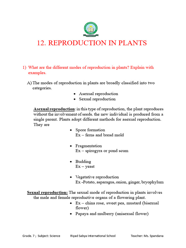Reproduction in Plants | PDF | Reproduction | Plant Reproduction