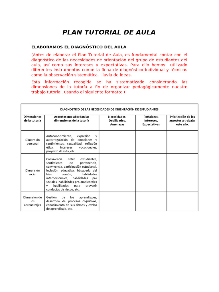 PLAN TUTORIAL DE AULA- MIC | PDF