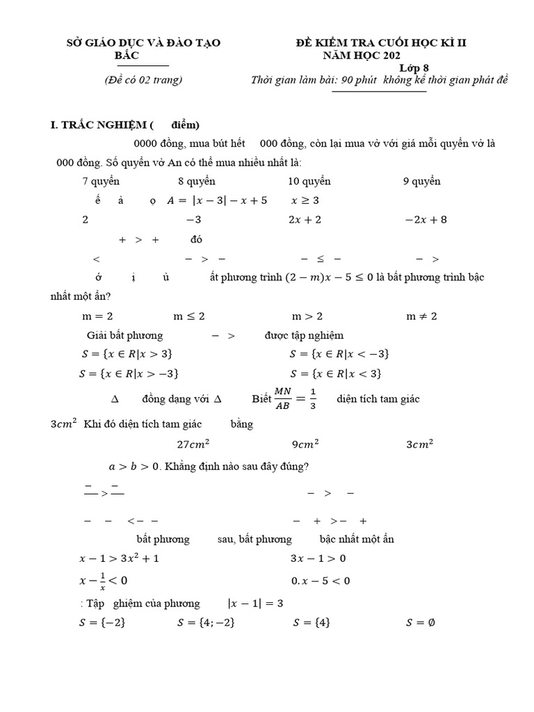 De Kiem Tra Cuoi Hoc Ky 2 Toan 8 Nam 2021 2022 So GDDT Bac Ninh | PDF