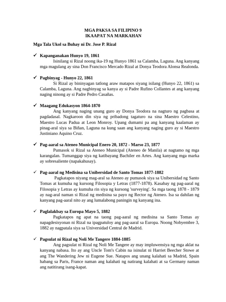 Mga Paksa Sa Filipino 9 - 4th Grading | PDF