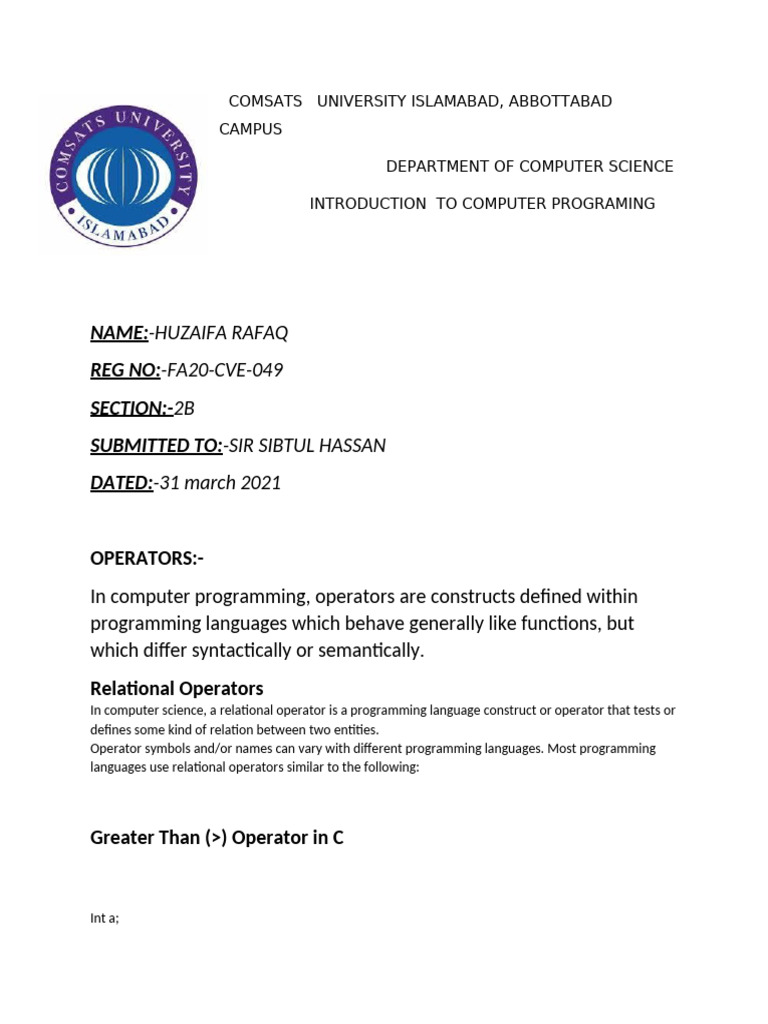 Itcp Assignment 1 | PDF