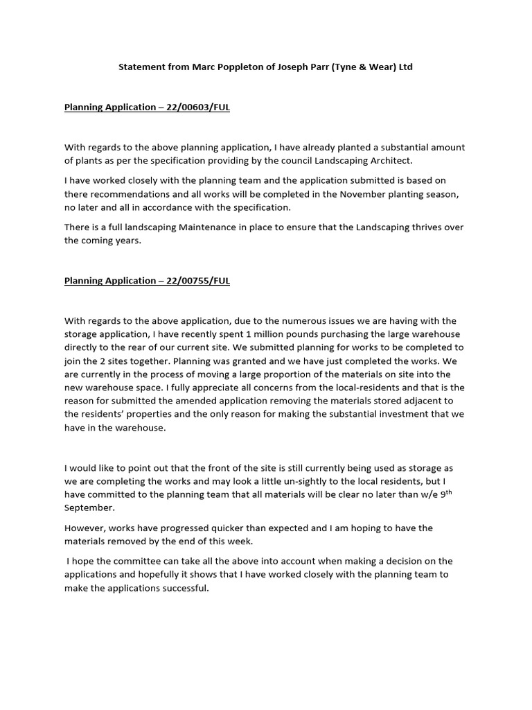 Marc Poppleton Statement | PDF