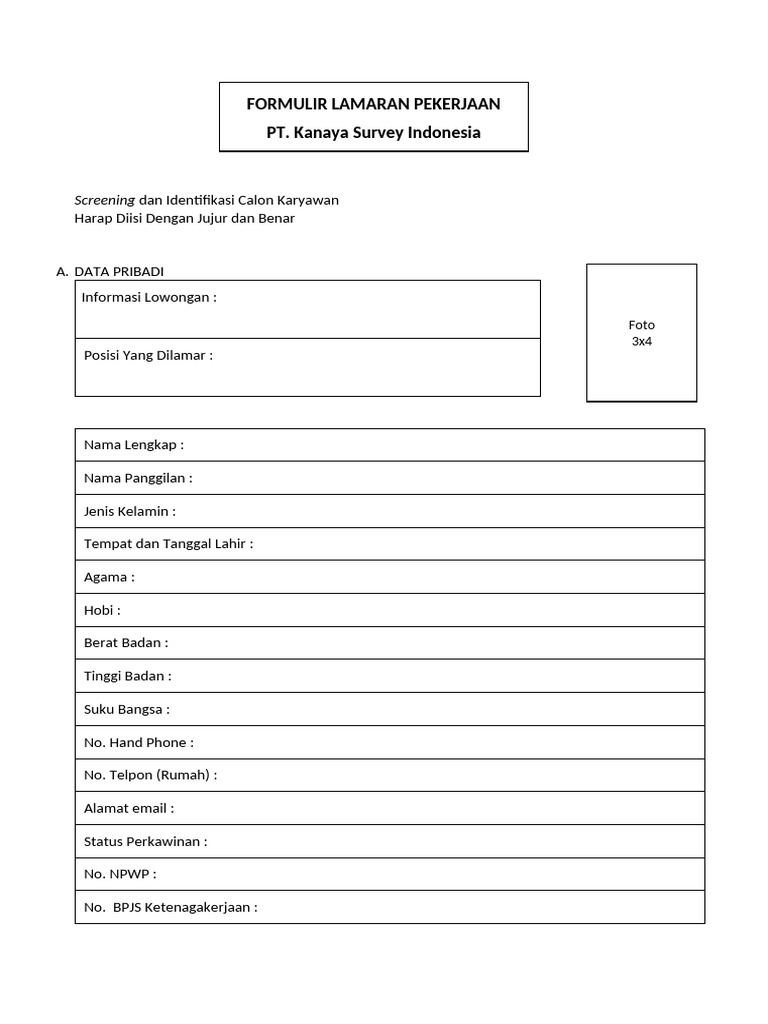 Formulir Biodata Pelamar | PDF