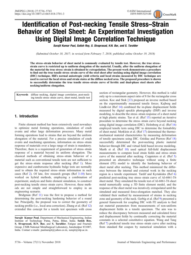 2018-Paul-Identification of Post-necking Tensile Stress–Strain Behavior ...
