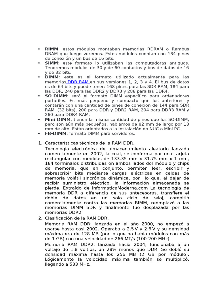 Memorias Ram | PDF | Memoria de acceso aleatorio | Ciencias de la ...