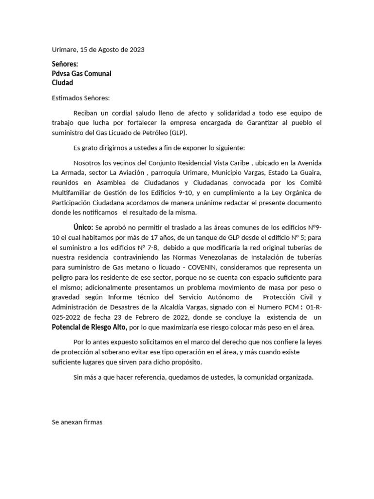 Carta Pdvsa Gas Comunal | PDF | Tecnología