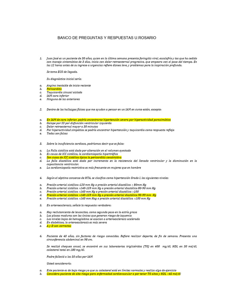 Banco Preguntas y Respuestas Urosario | PDF | Hipertensión | Bienestar