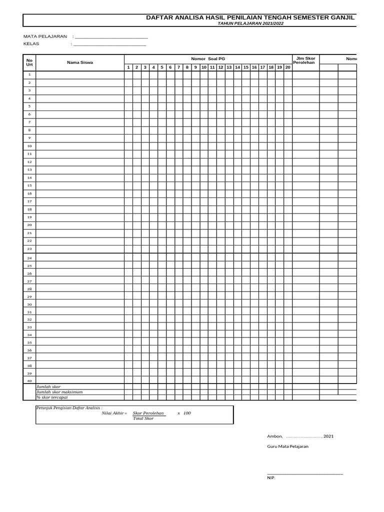 Daftar Analisis Dan Nilai Tengah Semester Ganjil 2022-2023 | PDF