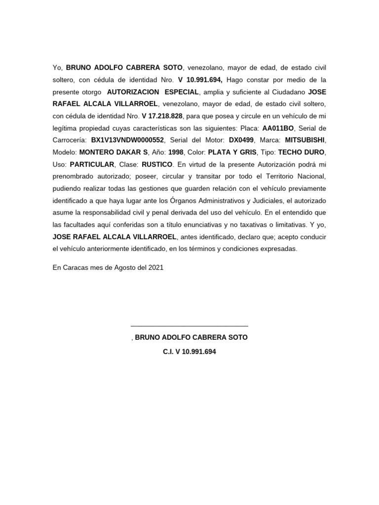 Autorizacion para Vehiculo (DR. Alcala) | PDF