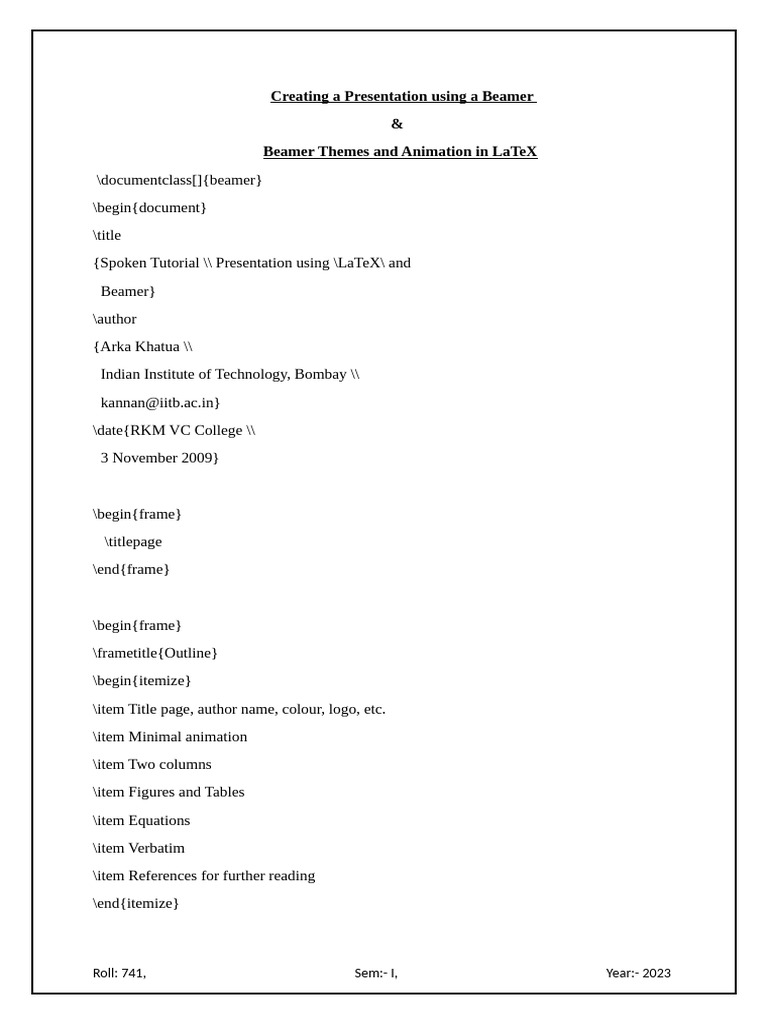 Creating A Presentation Using A Beamer | PDF