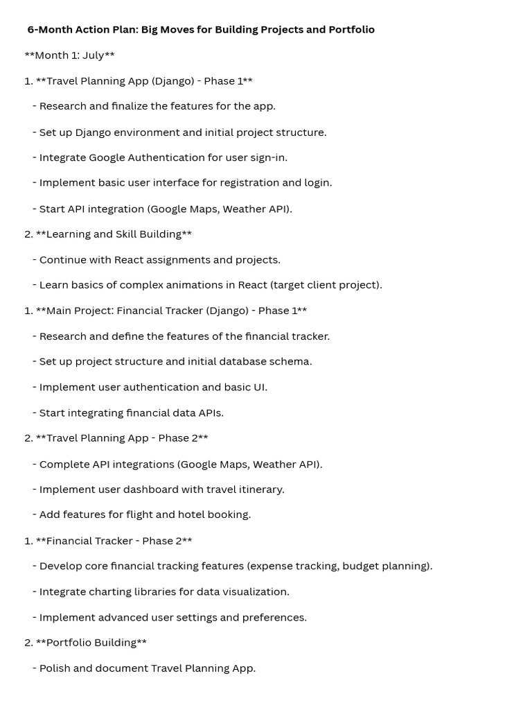 6-Month Action Plan Big Moves For Building Projects and Portfolio | PDF ...