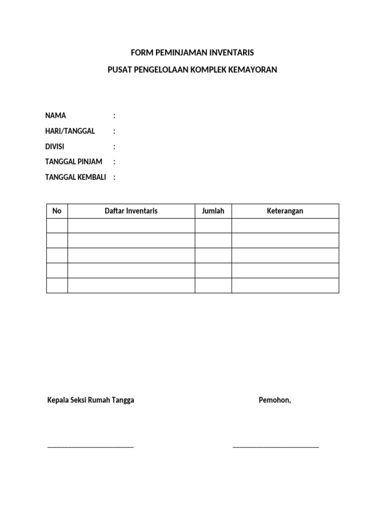 Form Peminjaman Inventaris | PDF
