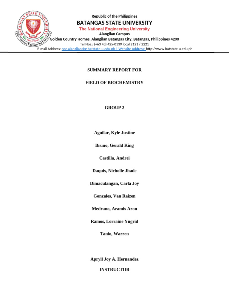 Summary of Reports BIOCHEMISTRY | PDF