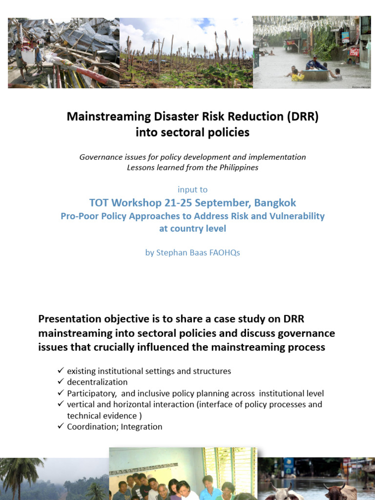Mainstreaming Disaster Risk Reduction (DRR) Into Sectoral Policies | PDF