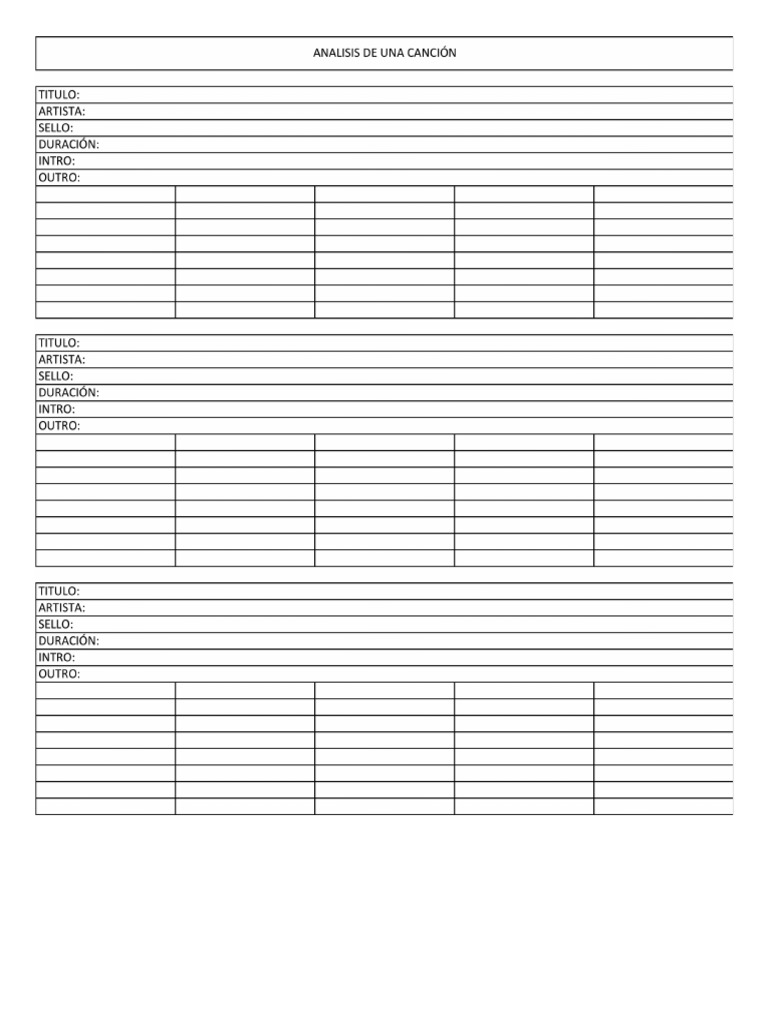 Plantilla Analisis de Una Cancion | PDF