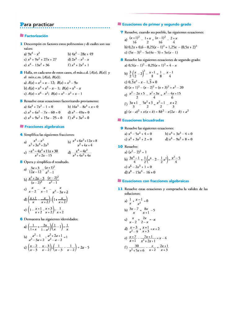 Actividades Álgebra Tema 3 | PDF