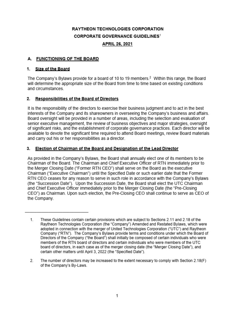 Raytheon Corporate Governance Guide | PDF | Conflict Of Interest ...