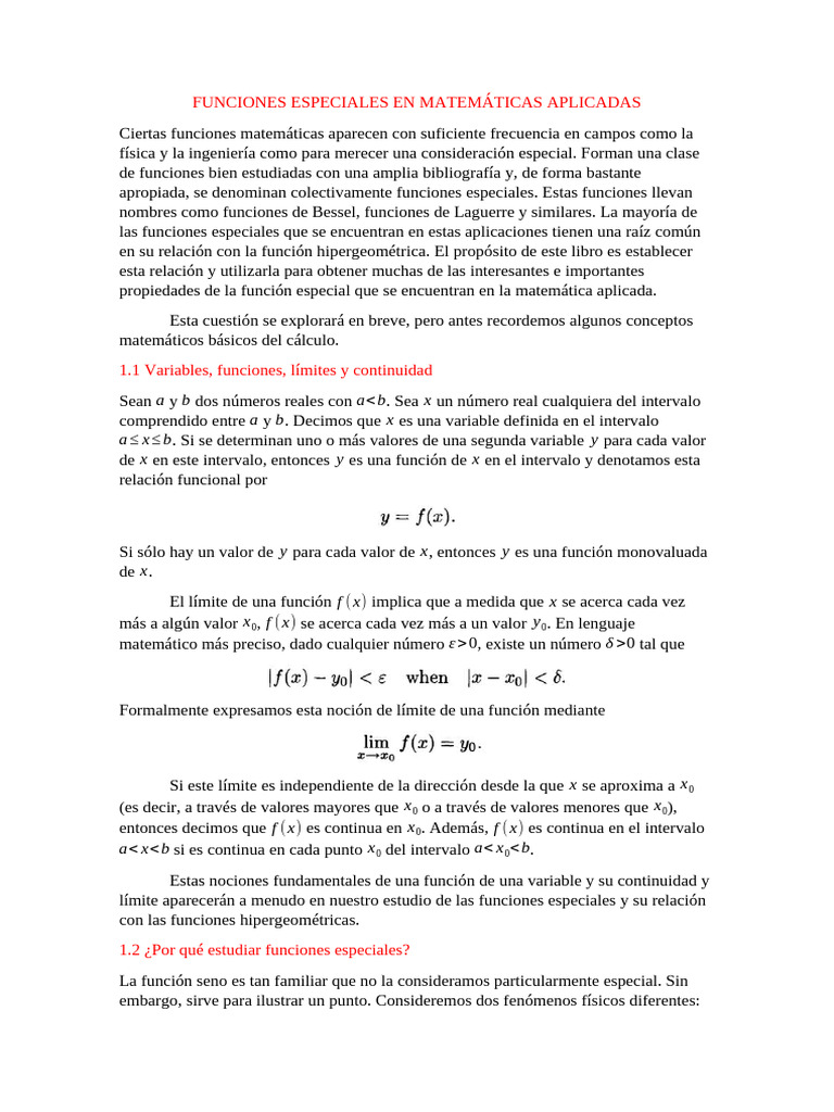 1 - Funciones Especiales en Matemáticas Aplicadas | PDF