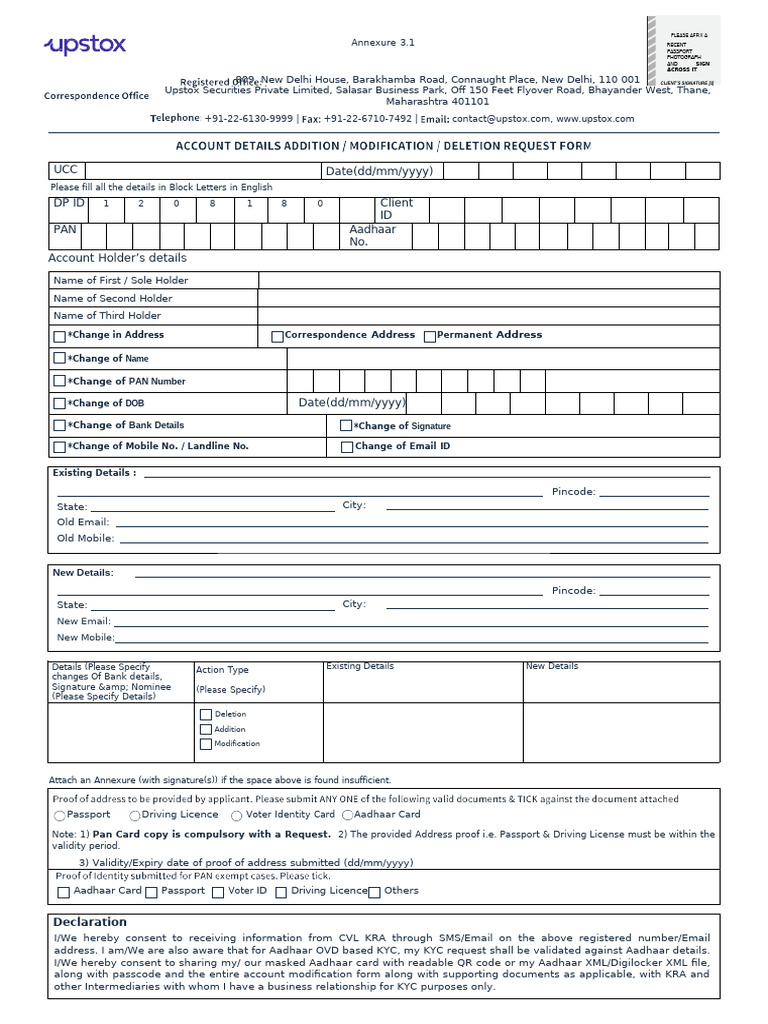 Account Modification Form | PDF