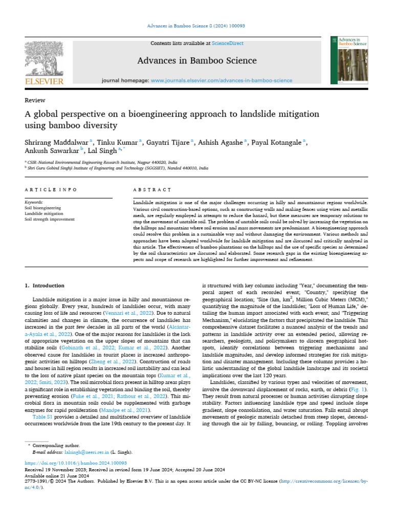 A Global Perspective On A Bioengineering Approach To Landslide Mitigation Using Bamboo Diversity ...