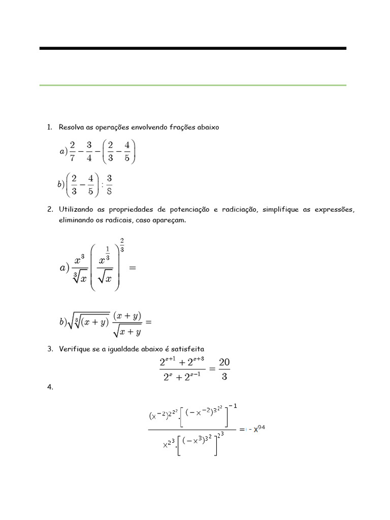 Atividade Assincrona 1-Revisão Pre Calculo Parte 1 Radiciação e ...