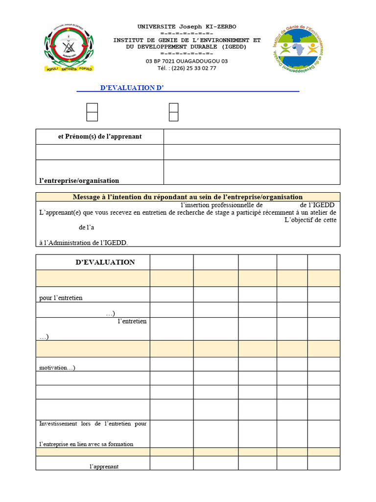 Fiche D'évaluation Entretien de Stage 2022-2023 | PDF