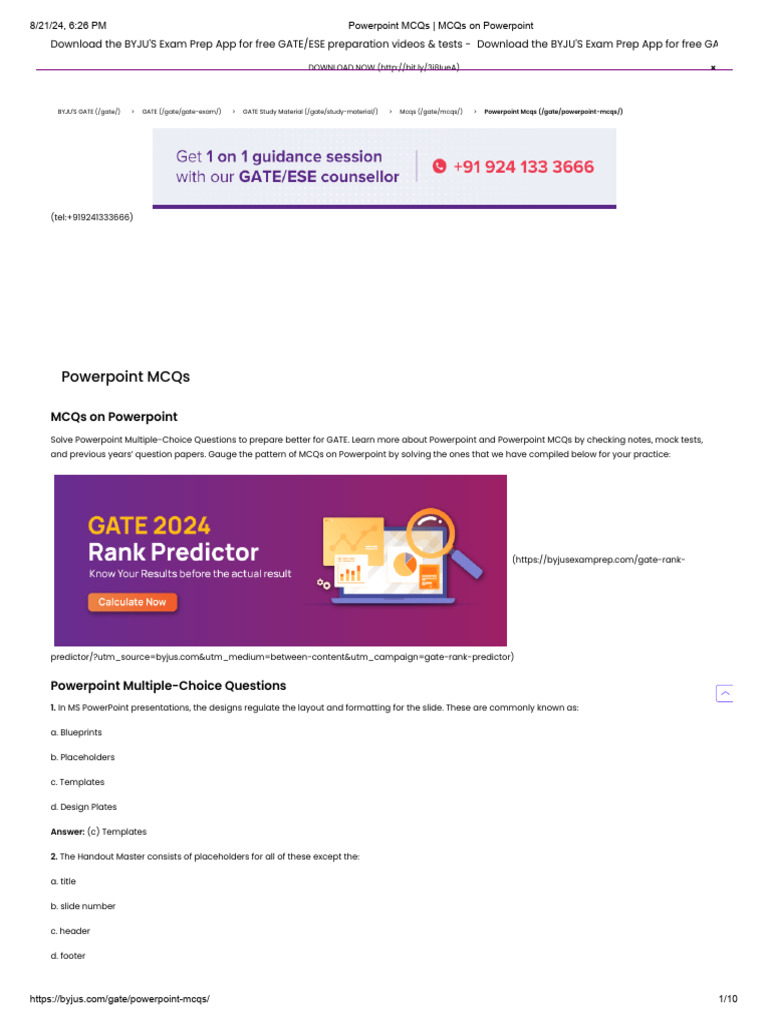 Powerpoint MCQs - MCQs On Powerpoint2 | PDF | Microsoft Power Point | Multiple Choice