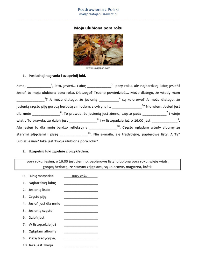 Moja Ulubiona Pora Roku ĆWICZENIA | PDF