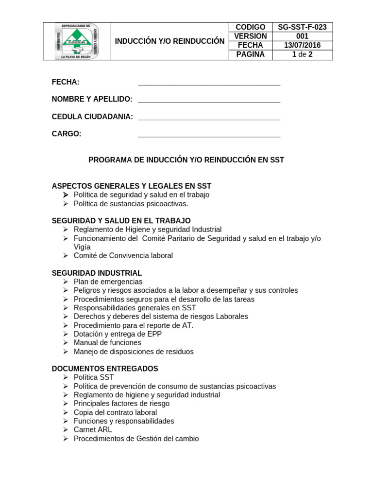 INDUCCION y Reinduccion | PDF | La seguridad | Negocios