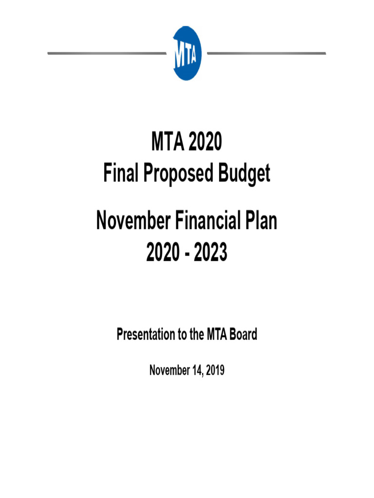 Board Presentation MTA 2020 Final Proposed Budget November Financial Plan 2020-2023 - 3 | PDF ...