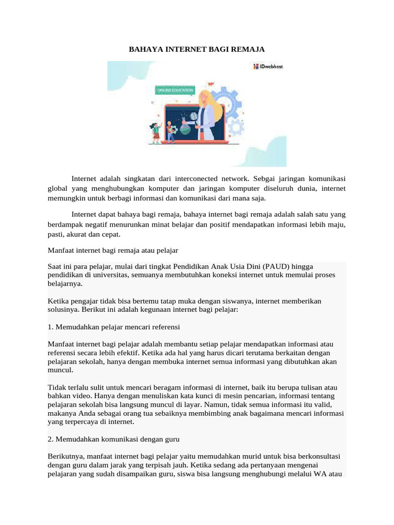 BAHAYA INTERNET BAGI REMAJA (Kel 4) | PDF