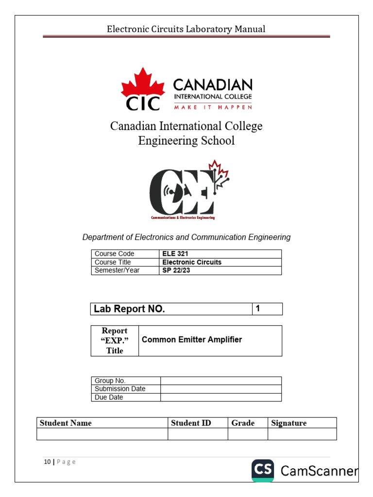 CIC Electronic Circuits Lab Manual | PDF