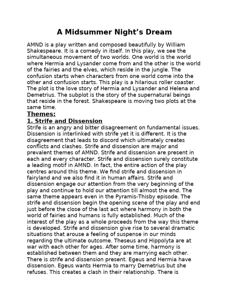 Themes in A Midsummer Night's Dream | PDF | A Midsummer Night's Dream
