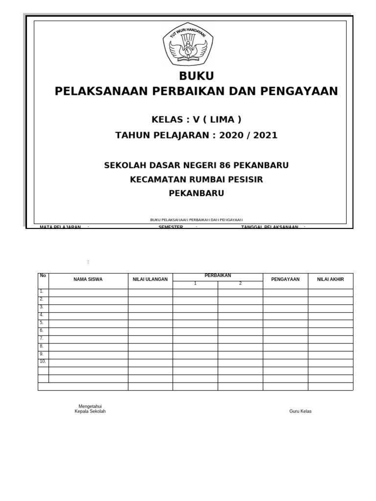 Buku Pelaksanaan Perbaikan Dan Pengayaan | PDF