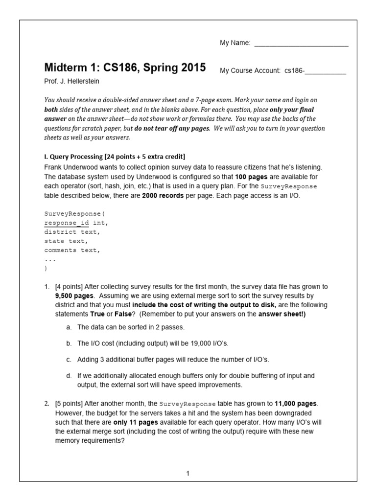 cs186 sp15 mt1 | PDF