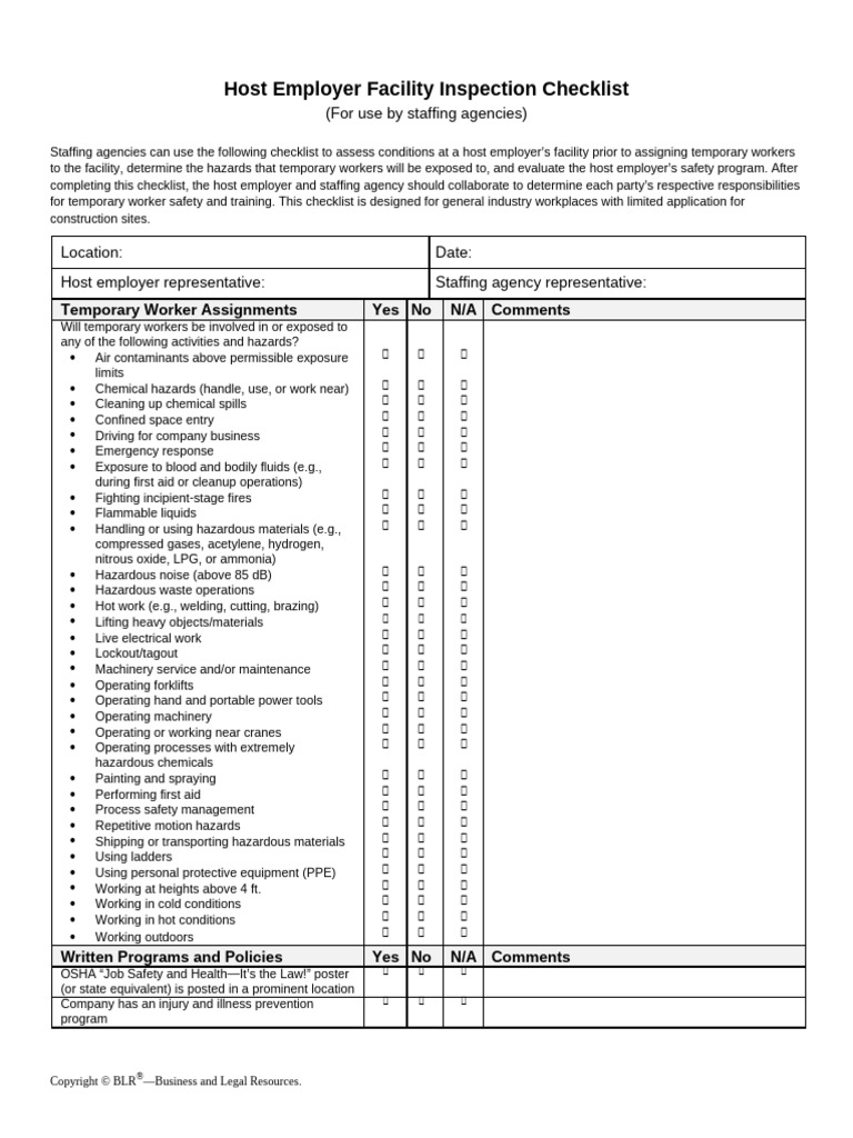 Host-Employer-Facility-Inspection-Checklist | PDF