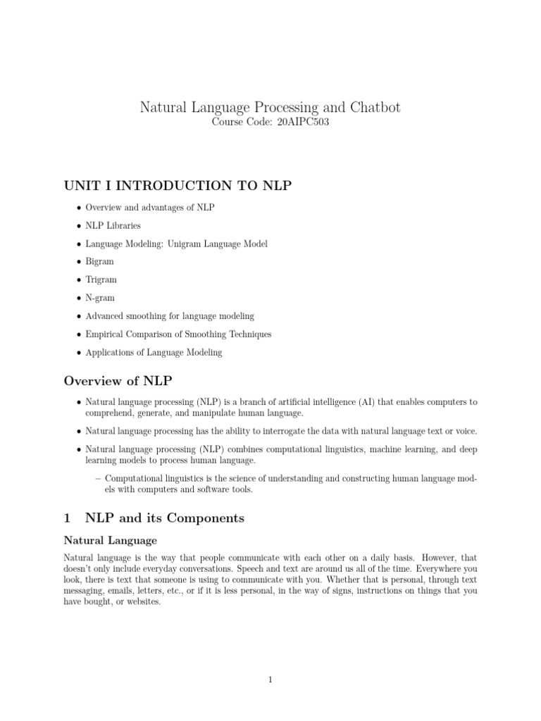 NLP Chatbot Notes Unit 1 | PDF