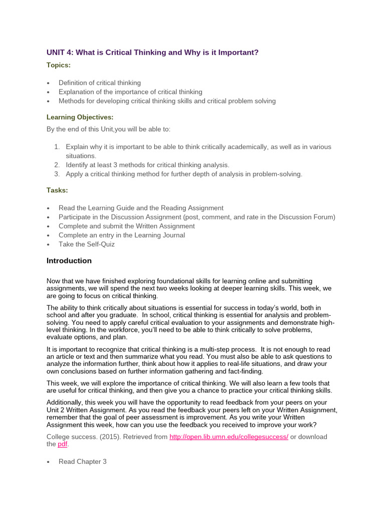 UNIT 4 What Is Critical Thinking and Why Is It Important | PDF ...