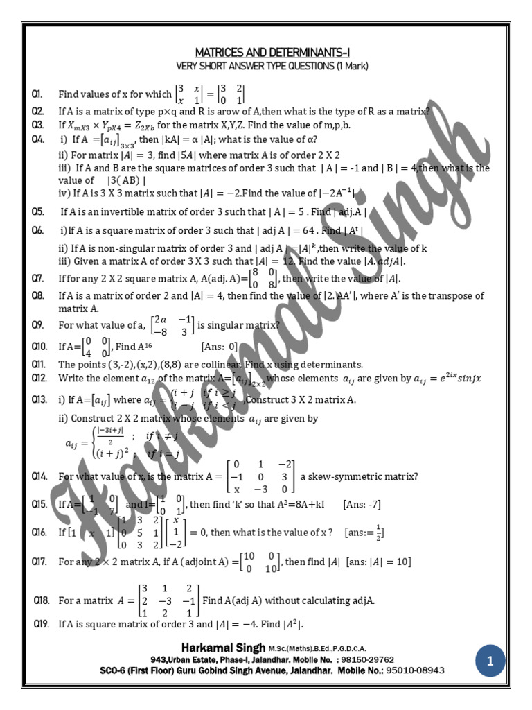 3.matrices and Determinants-1 2024 | PDF