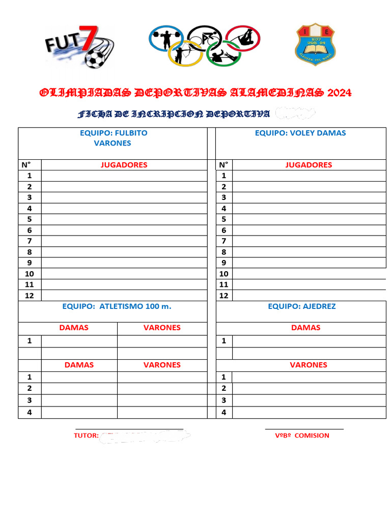 Ficha Inscripción Olimpiadas 2024 | PDF